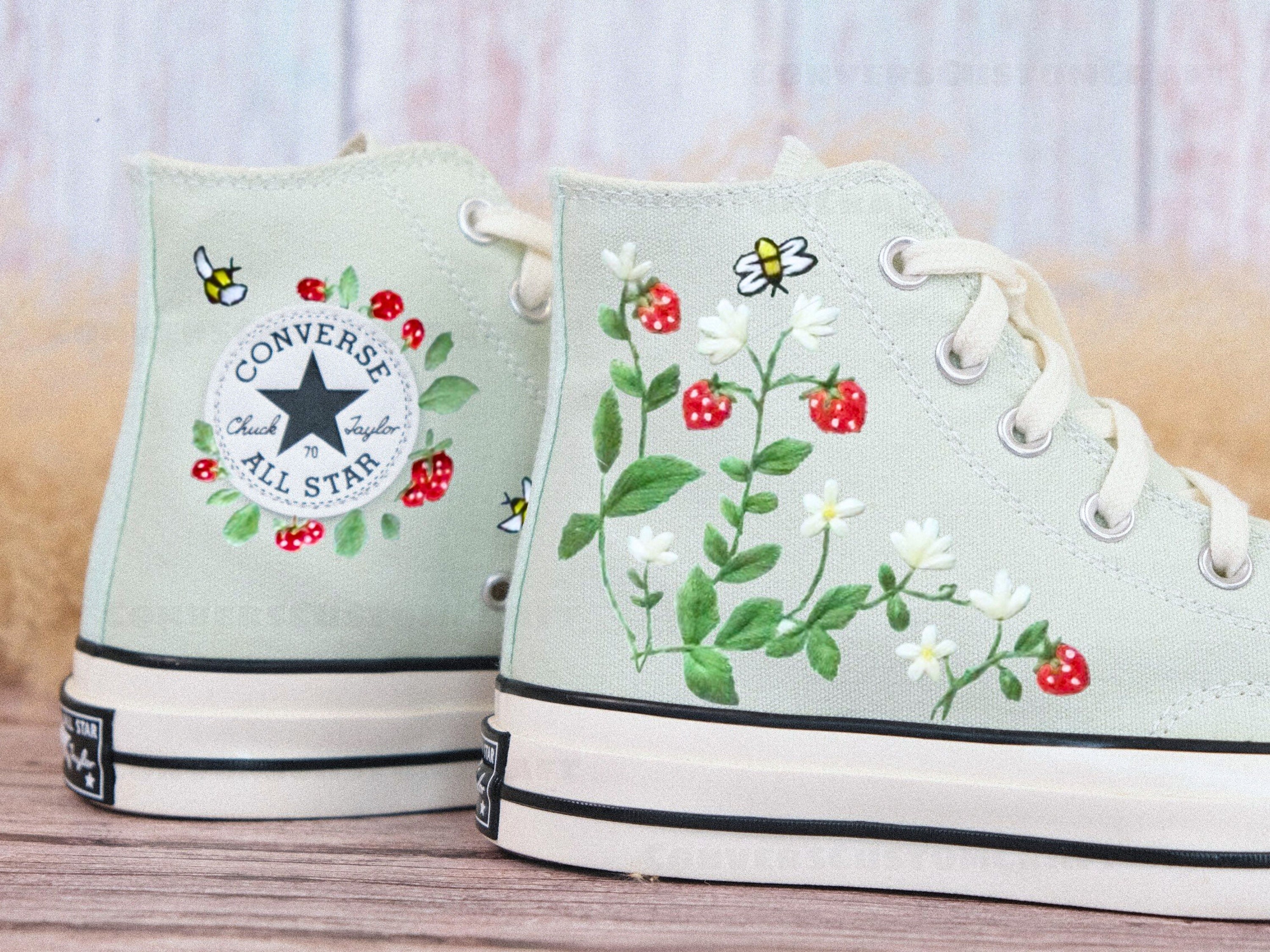 Embroidery Converse/ Custom Embroidered Strawberry and Bees Shoes ...