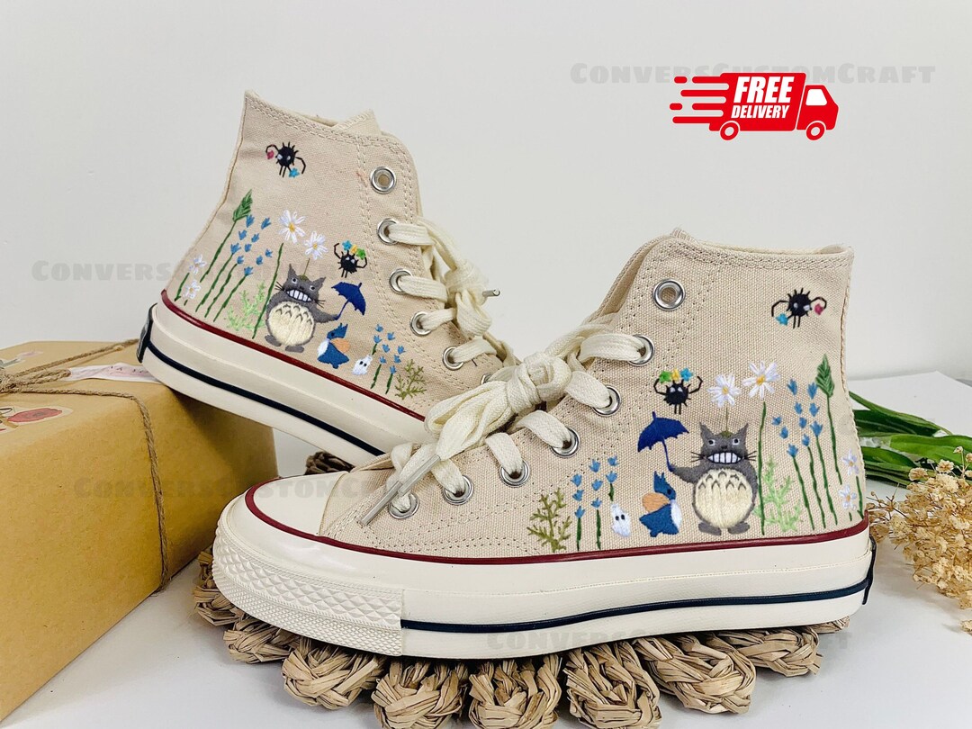 Converse Embroidered Custom Cartoon, Neighbor Totoro Embroidered ...