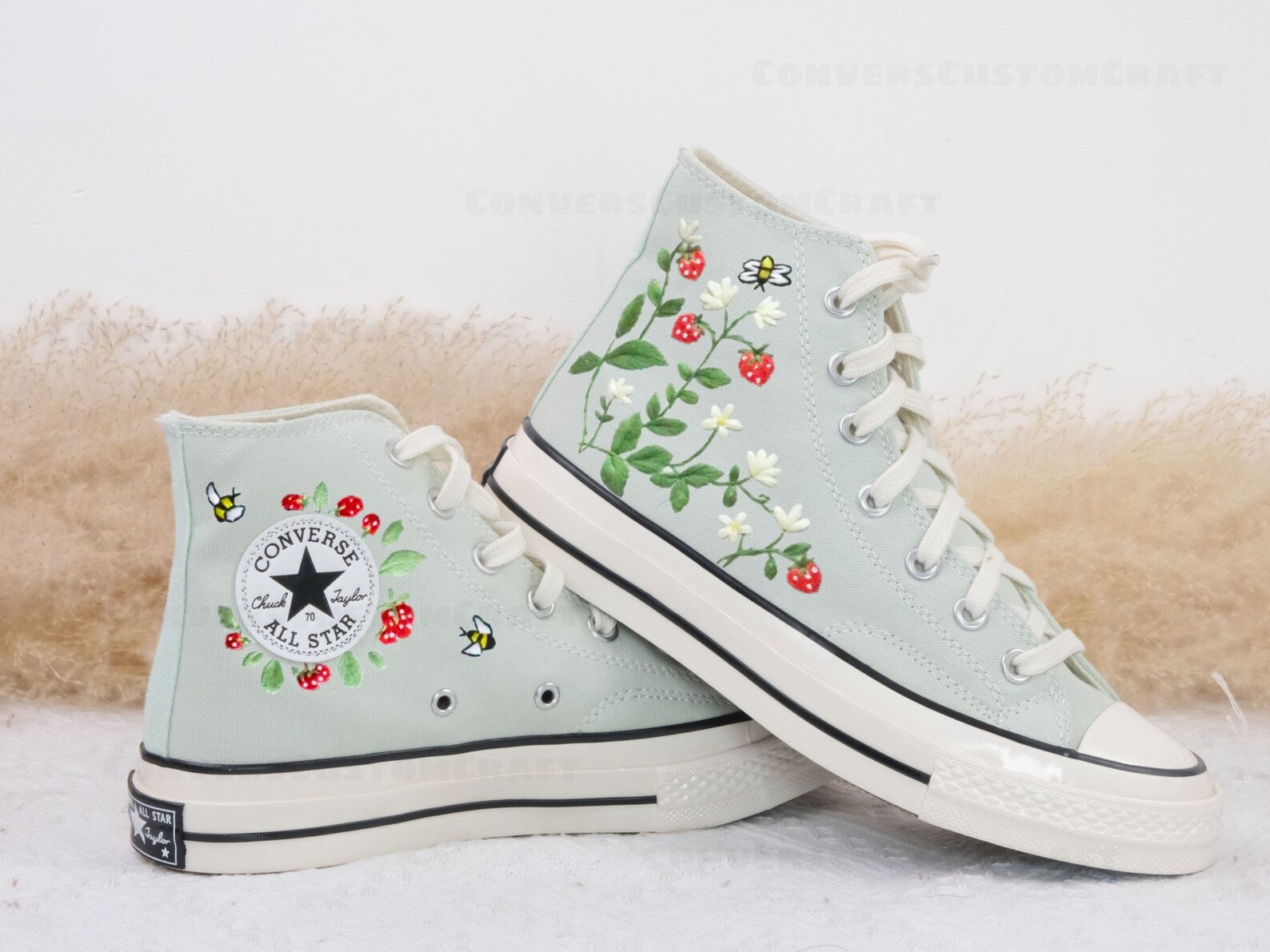 Embroidery Converse/ Custom Embroidered Strawberry and Bees Shoes ...