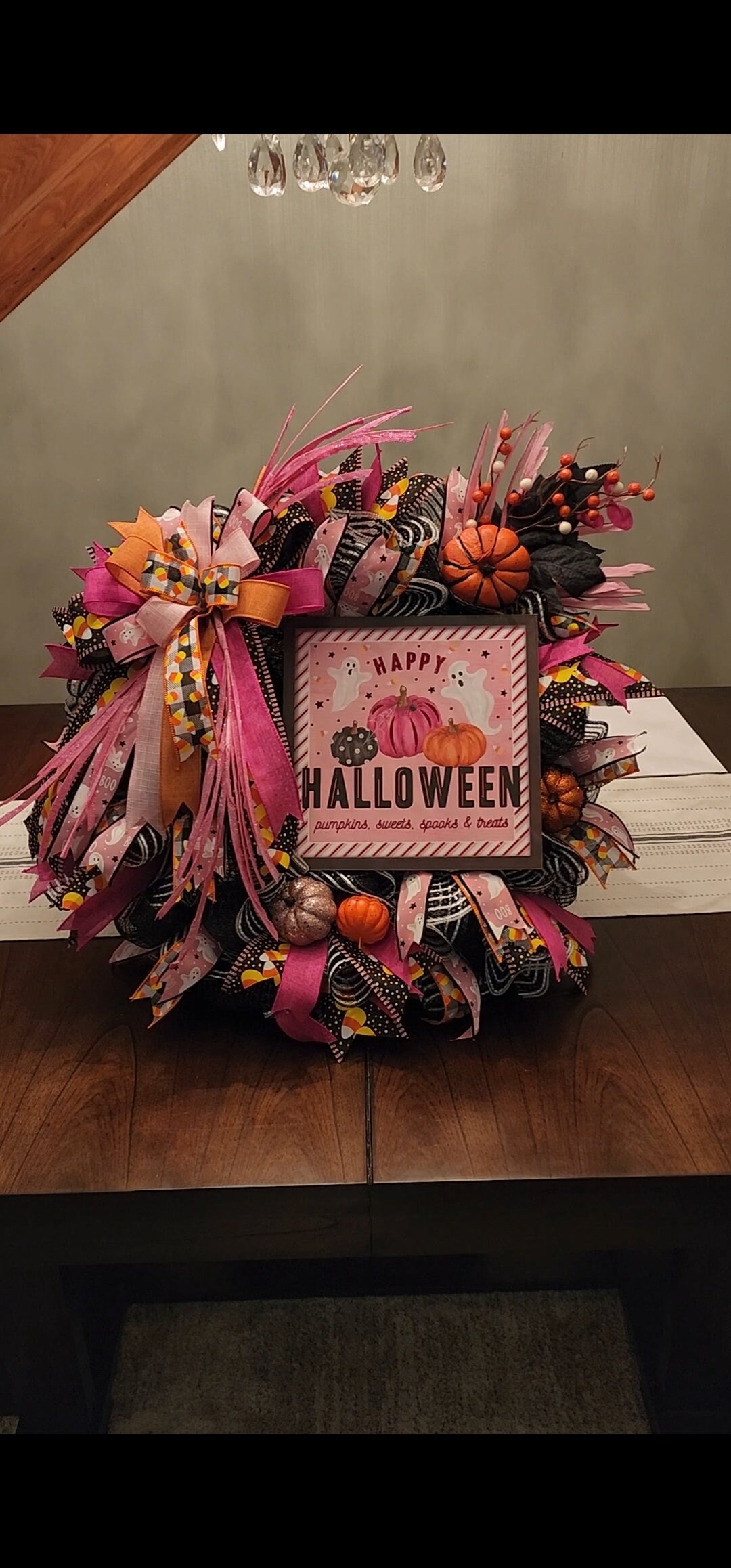 Pink Halloween Wreath, Black Ribbon Decor, 26" - Etsy