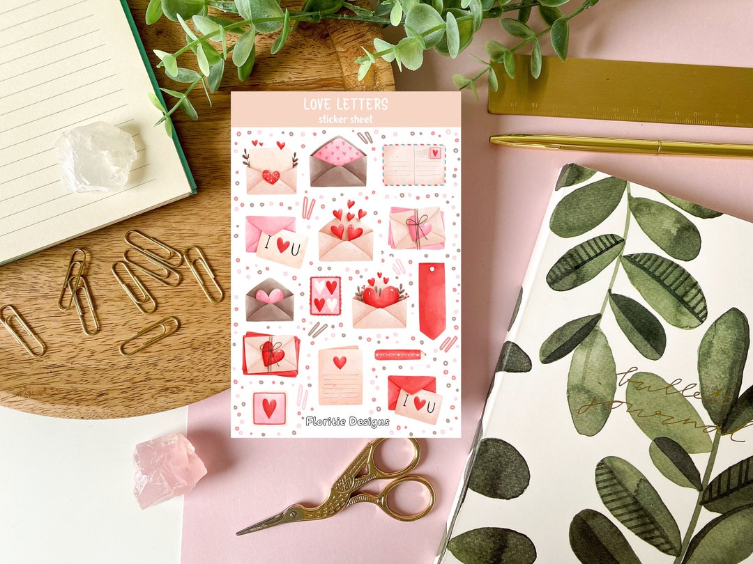 LOVE LETTERS Sticker Sheet Journal Stickers, Valentine's Day Stickers ...