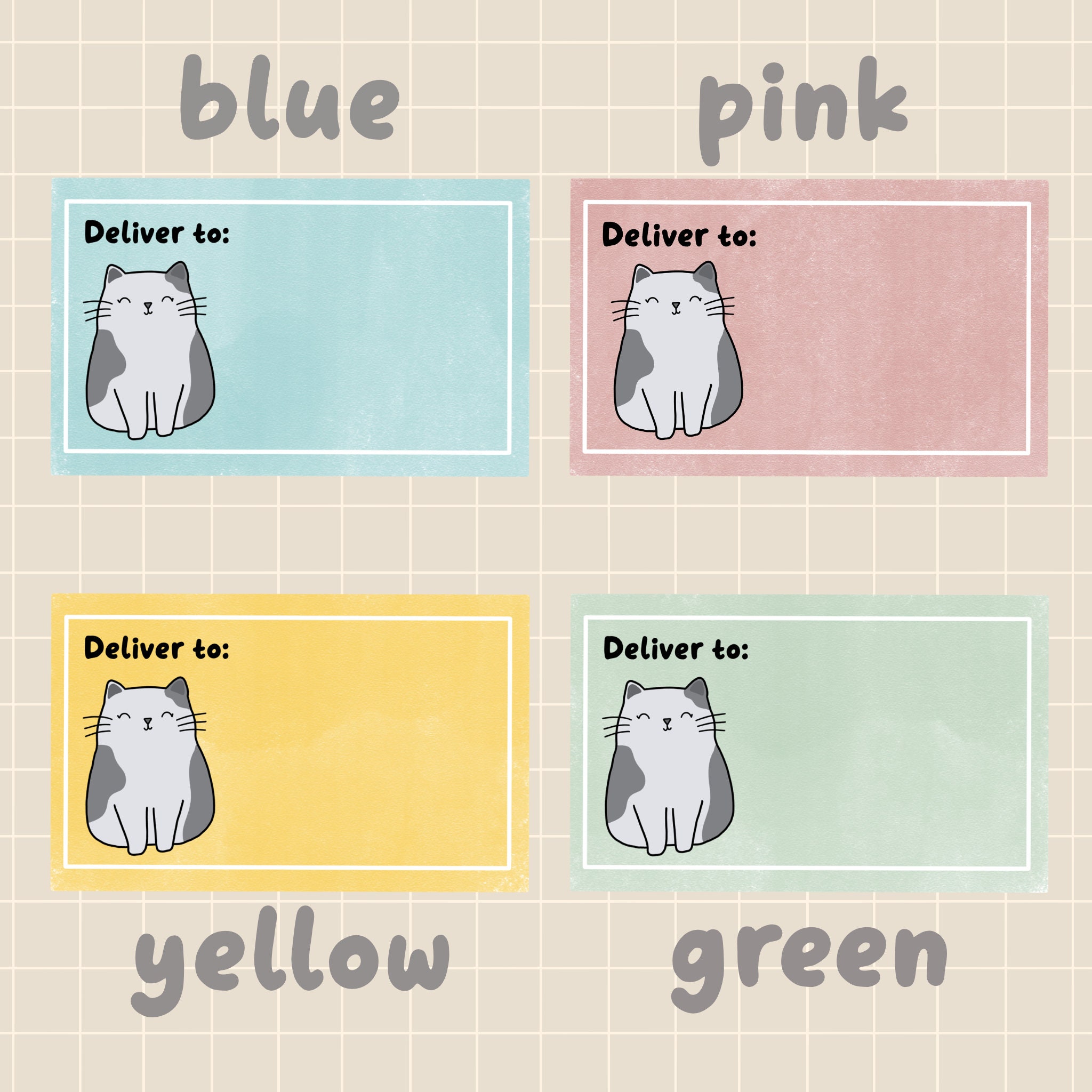 DELIVER TO shipping address labels cat 4 colors | Etsy