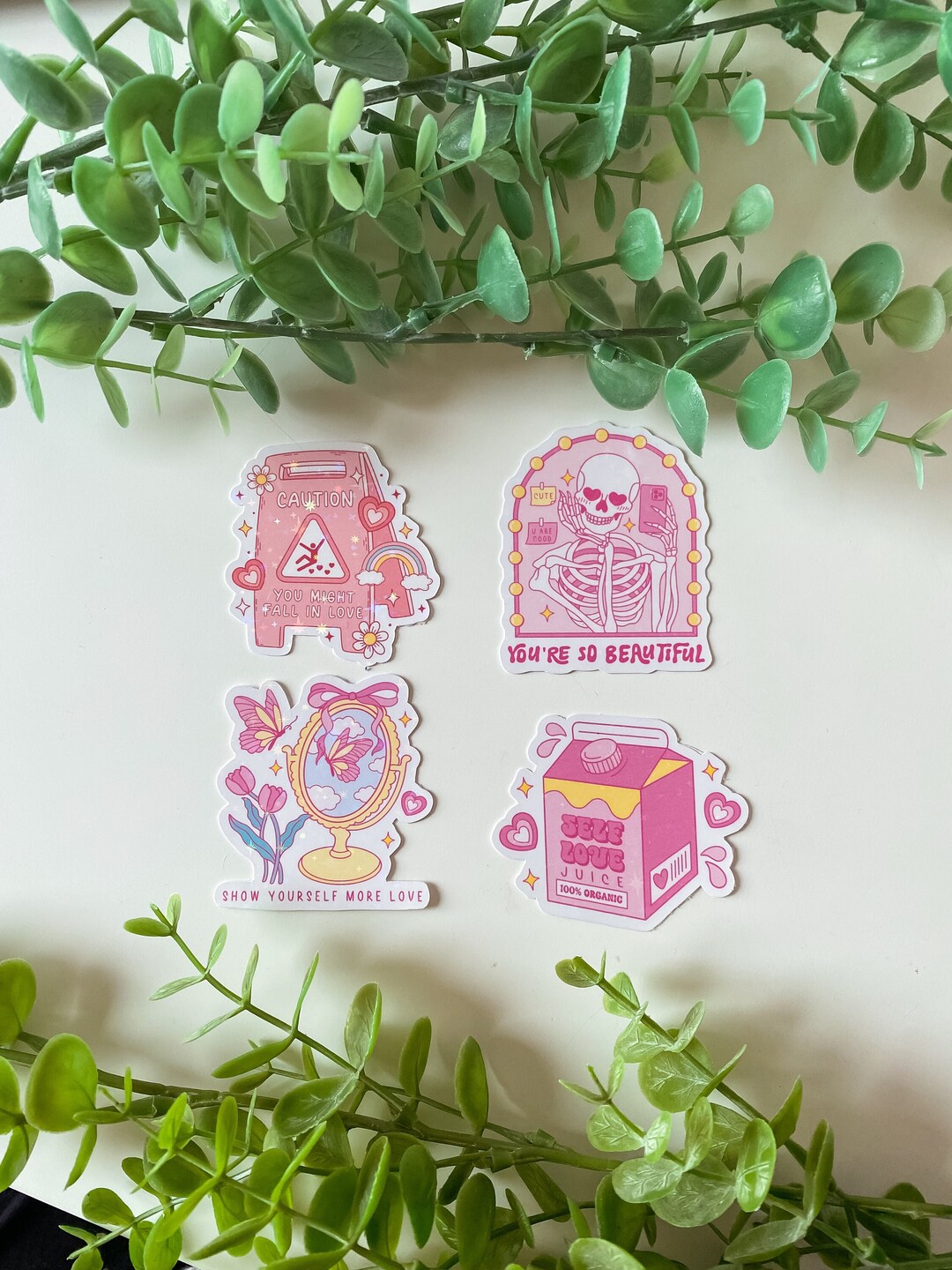 PINK LOVE Holographic Stickers Waterproof Vinyl Stickers, Cute Self ...