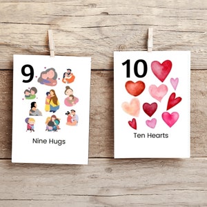 Valentines Day Number Flashcards 1-10 Printable, Preschool Number Cards ...