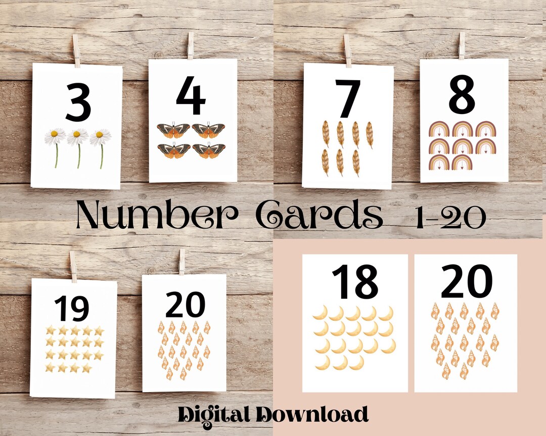 Number Flashcards 1-20 Printable, Nature Number Cards, Nursery Wall Art ...