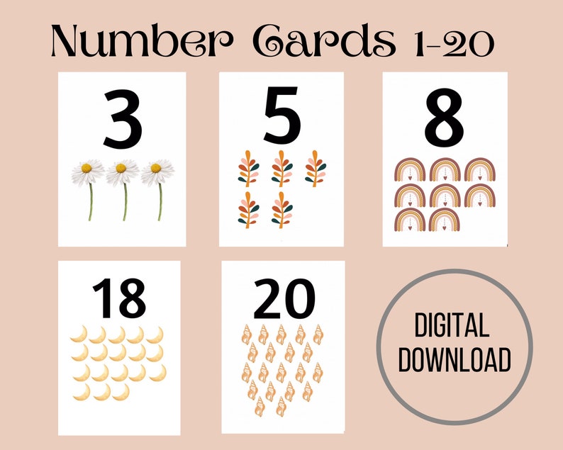 Number Flashcards 1-20 Printable Nature Number Cards Nursery | Etsy