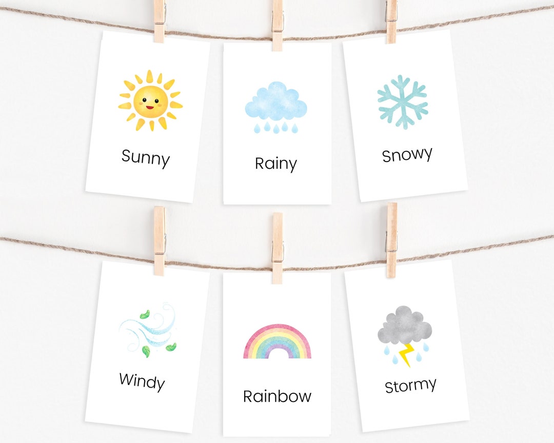 10 Weather Cards, Weather Flashcards, INSTANT DOWNLOAD, Toddler ...