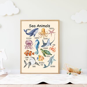 Sea Animals Poster, Ocean Animals Printable Wall Art, Educational ...