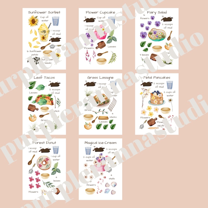 Printable Mud Kitchen Recipe Cards, Ingredient Cards, Montessori ...
