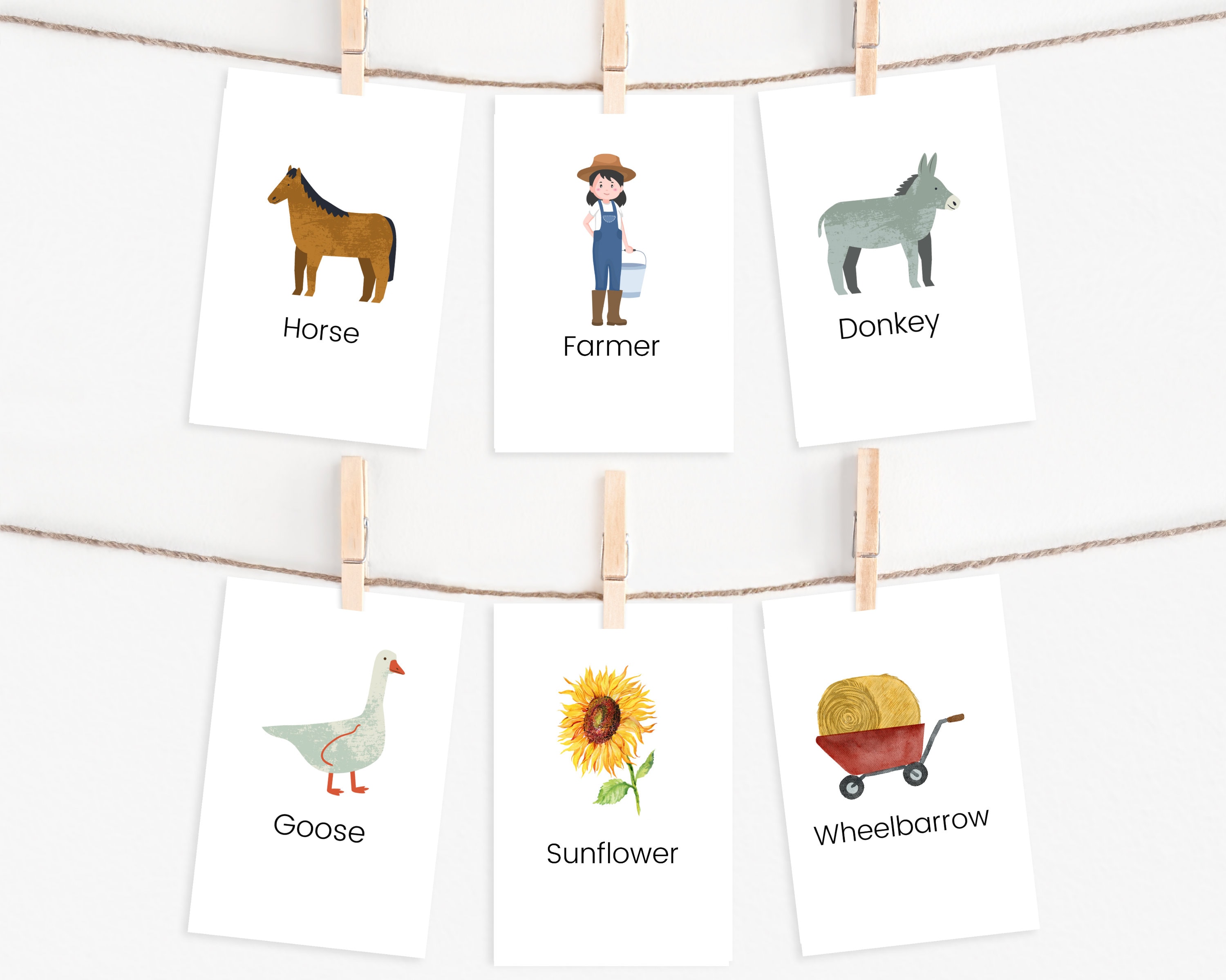 26 Farm Animals Flashcards, Farm Life, INSTANT DOWNLOAD, Nature Cards ...