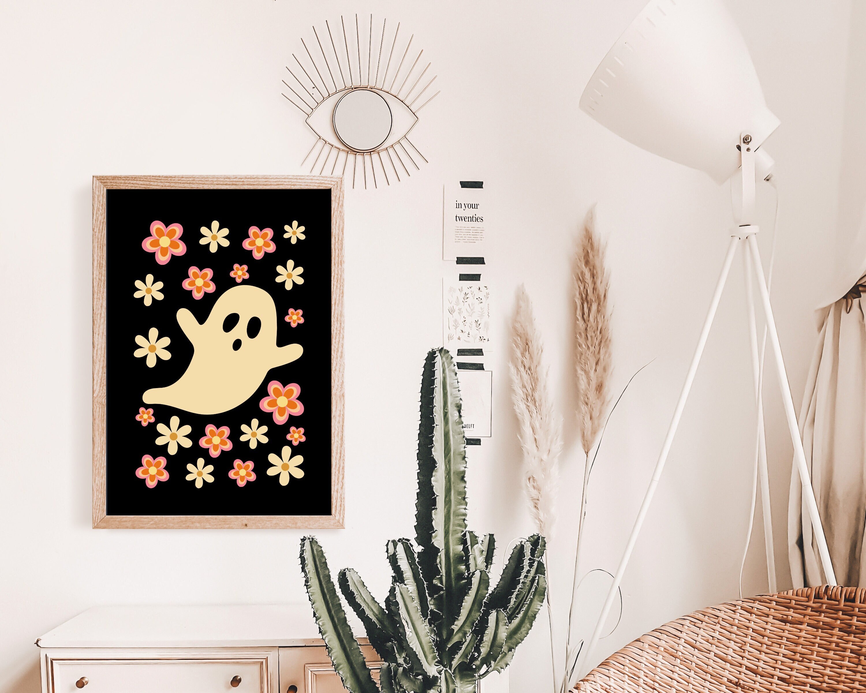 Retro Ghost Print Halloween Printable Wall Art Boho - Etsy