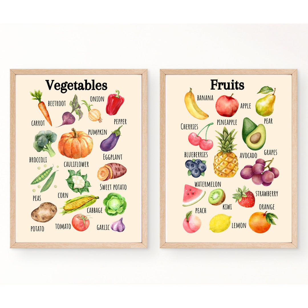 Fruits and Vegetables Educational Poster Set: Montessori Classroom ...