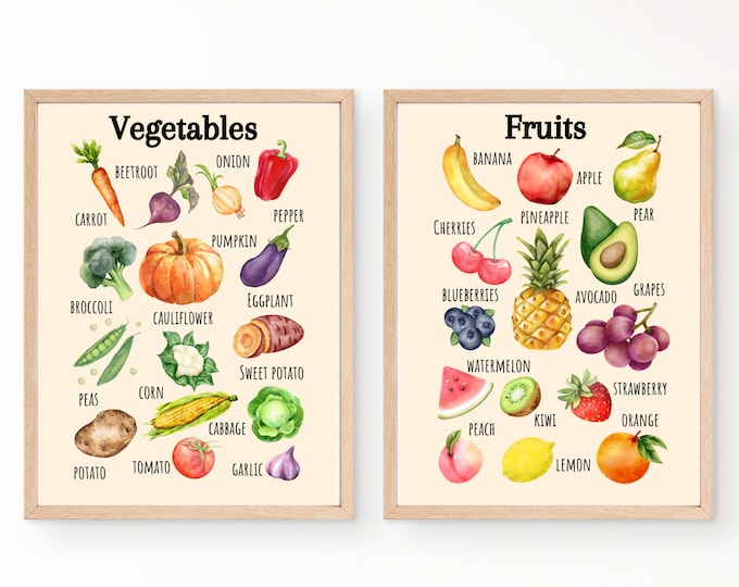 PRINTABLE Fruits and Vegetables Poster for Kids, Set of 2, Classroom ...