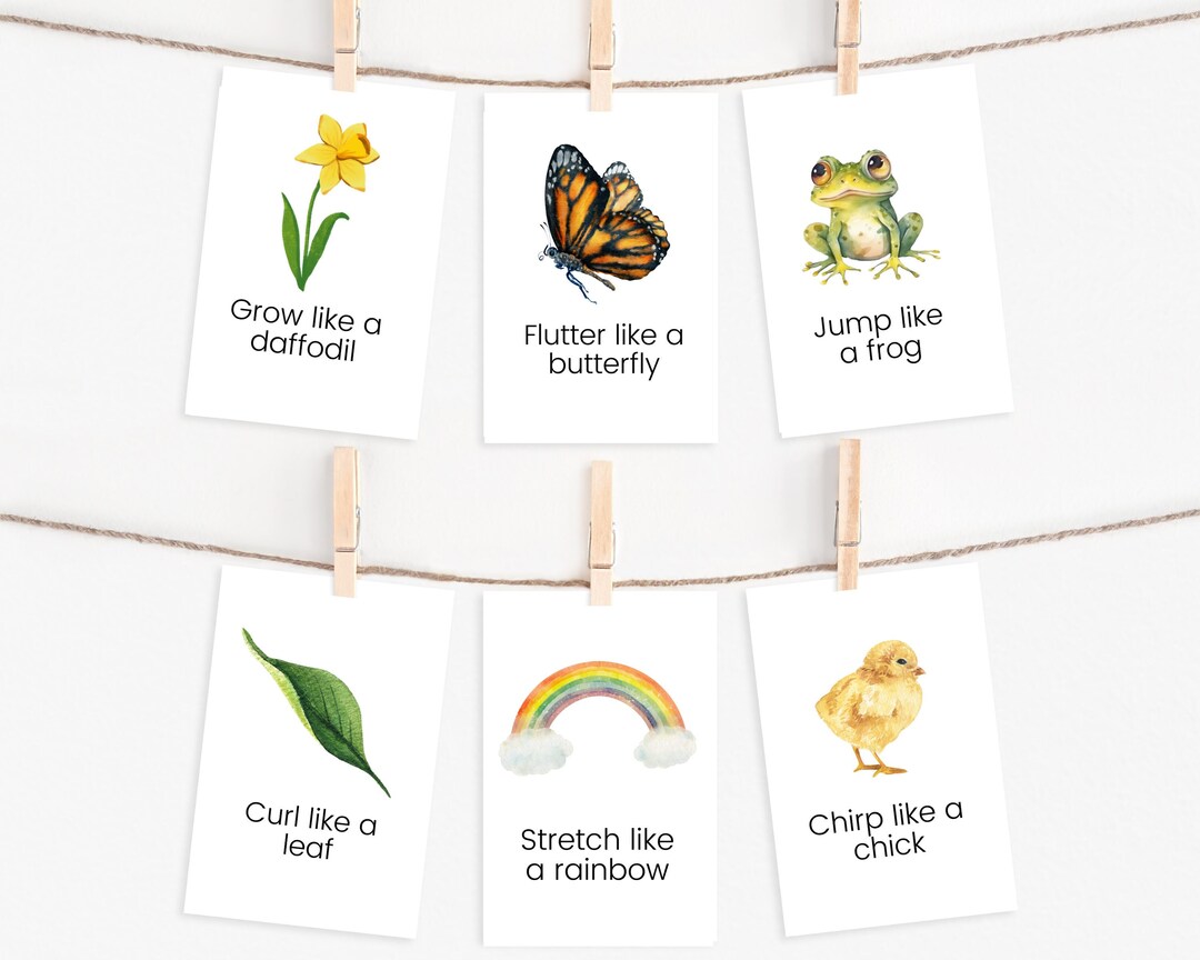 22 Spring Movement Cards, Kids Action Flashcards, Montessori Materials ...