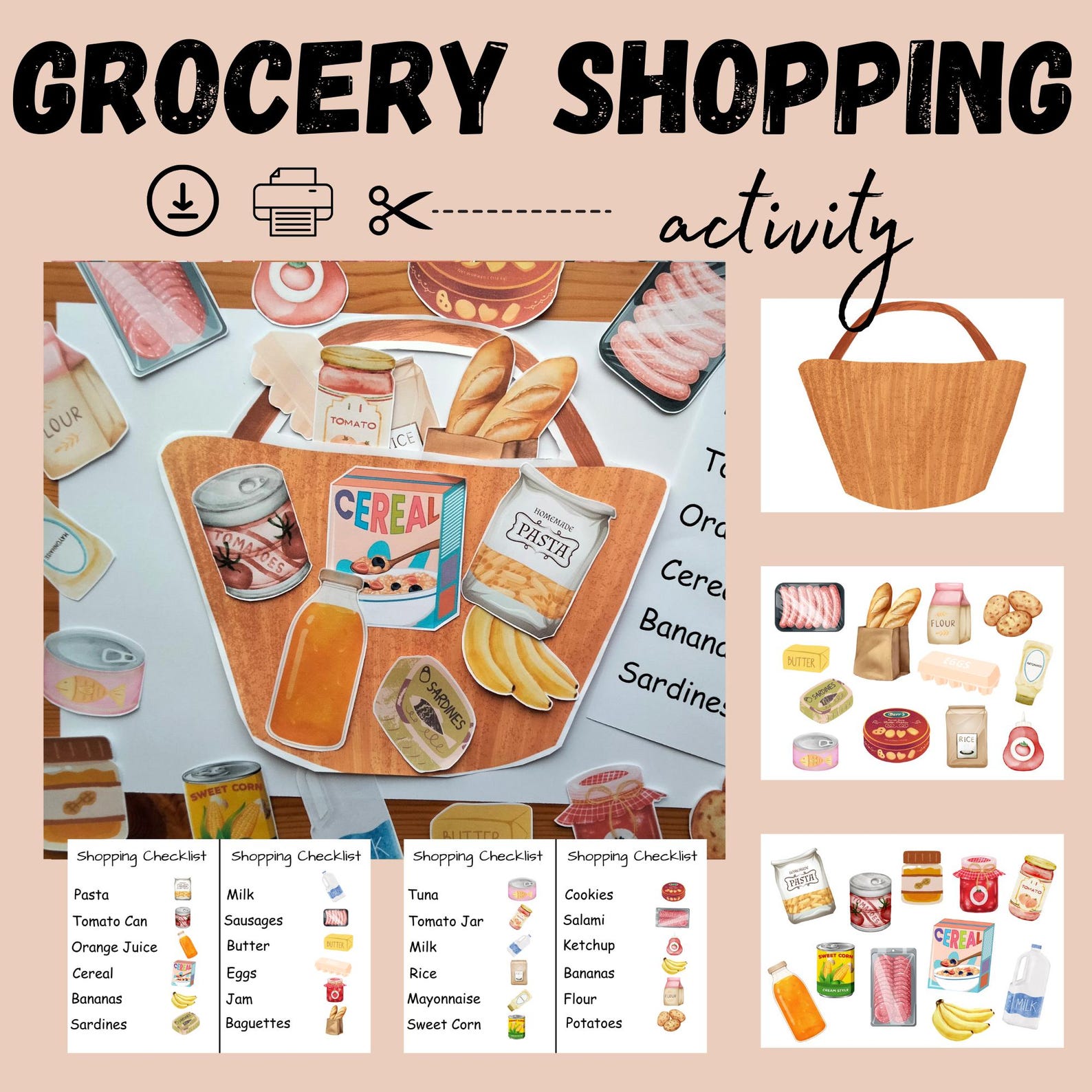 Grocery Shopping Game, Printable Activity, Homeschool Learning (PDF ...