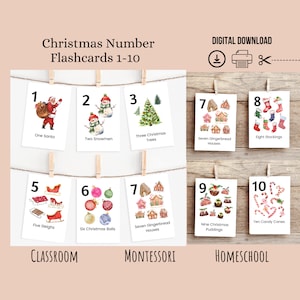 Christmas Number Flashcards 1-10 Printable, Winter Number Cards ...