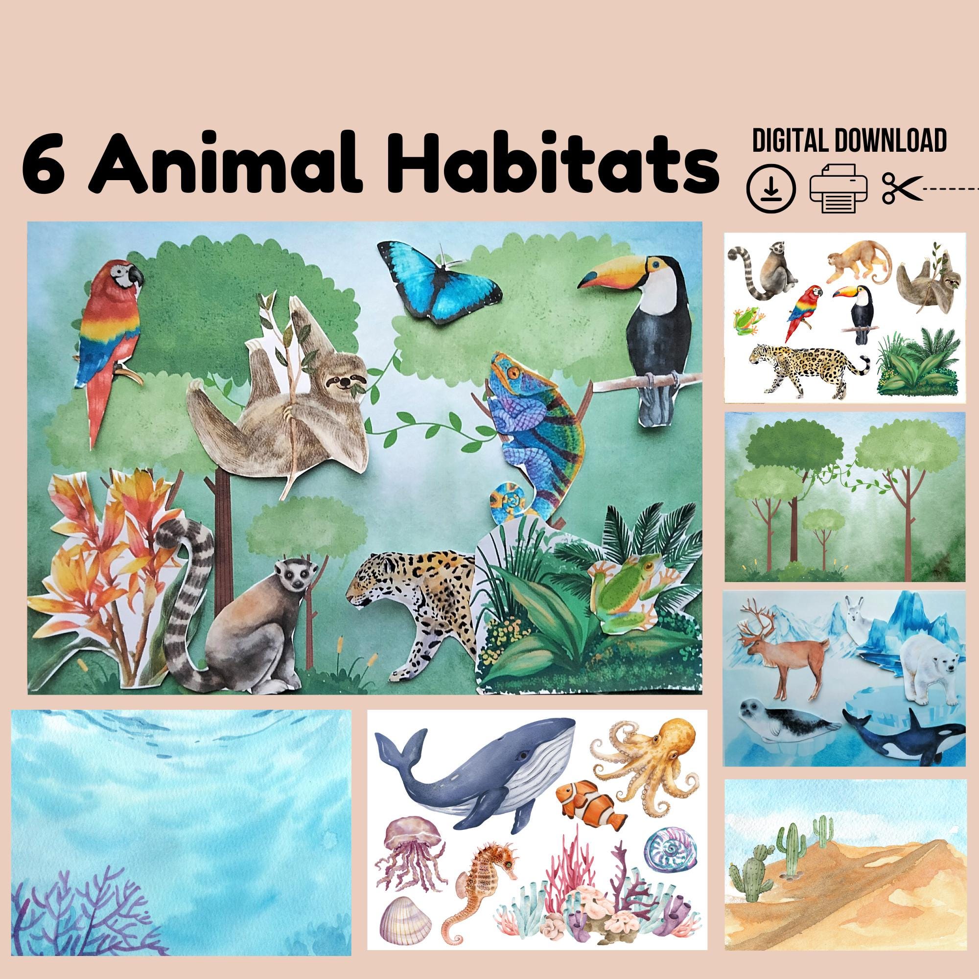 Animal Habitat Sorting Activity, Habitat Match, Animal Pretend Play ...