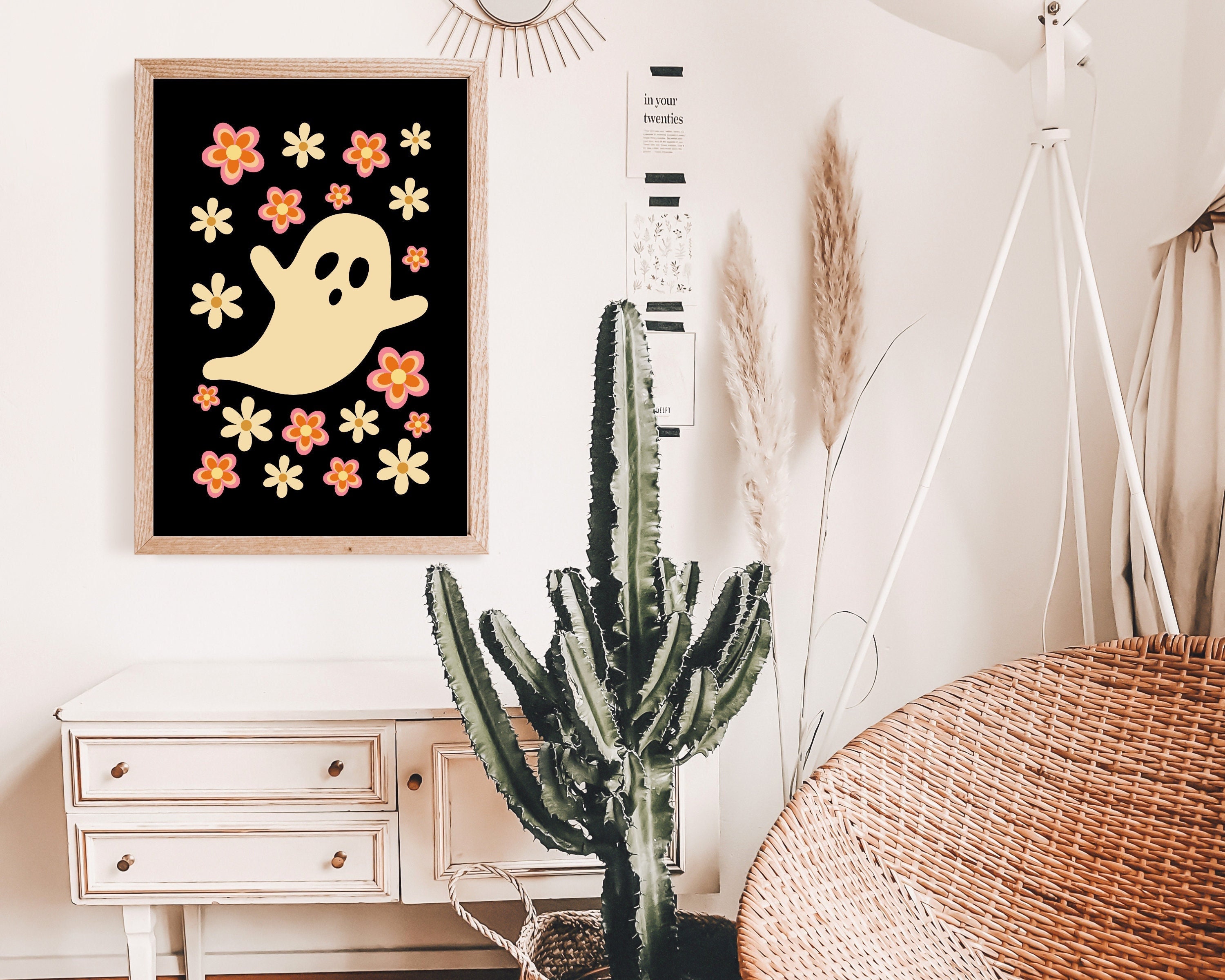 Retro Ghost Print Halloween Printable Wall Art Boho - Etsy