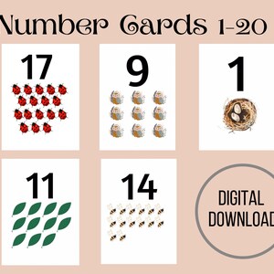 Number Flashcards 1-20 Printable, Nature Number Cards, Nursery Wall Art ...