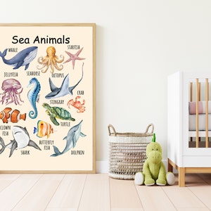 Sea Animals Poster, Ocean Animals Printable Wall Art, Educational ...