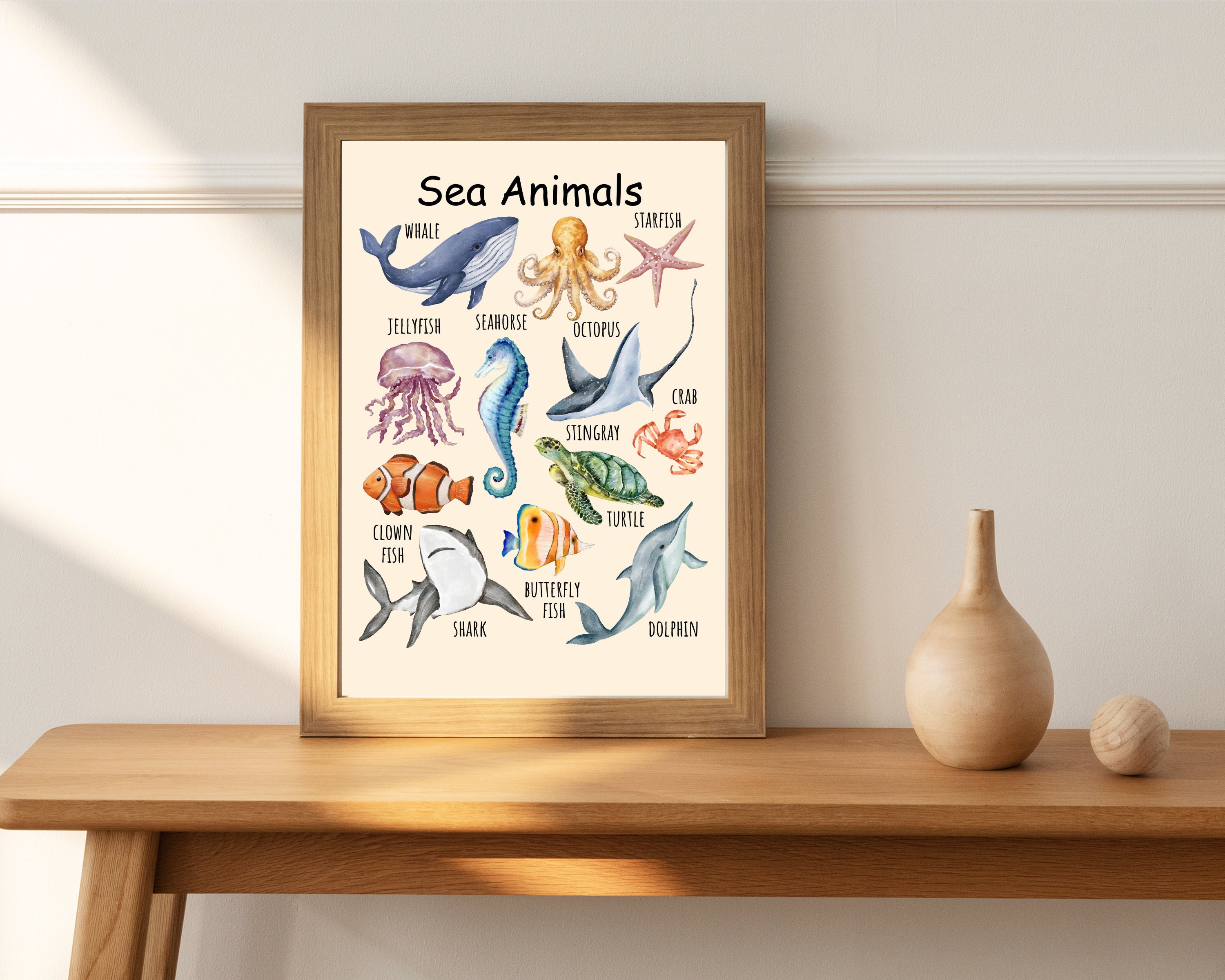 Sea Animals Poster, Ocean Animals Printable Wall Art, Educational ...