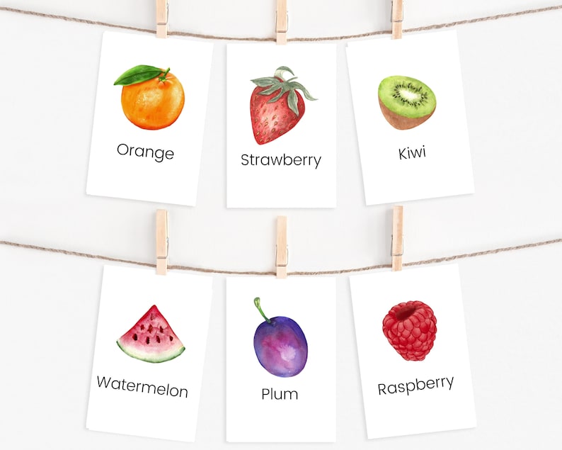 24 Fruit Flashcards, Montessori Flashcards, Food Cards, INSTANT ...