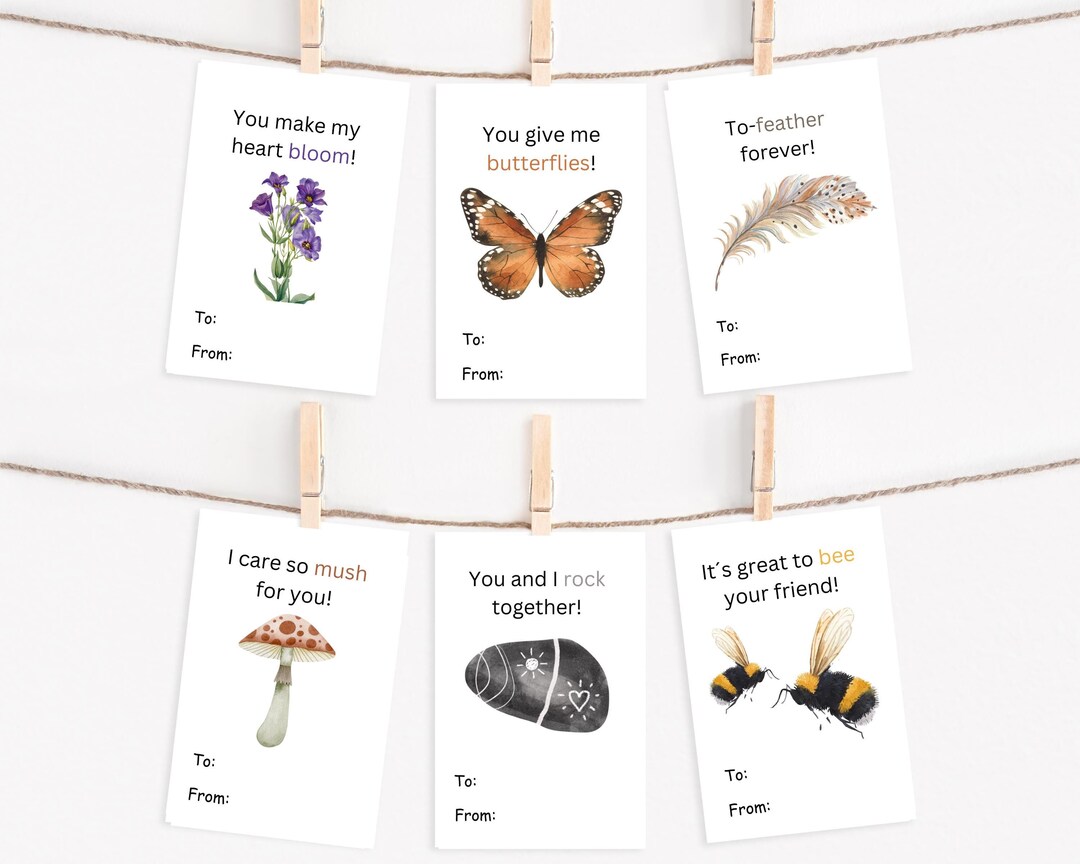 Nature Valentine's Day Cards, Funny Kids Printables (PDF) - Etsy