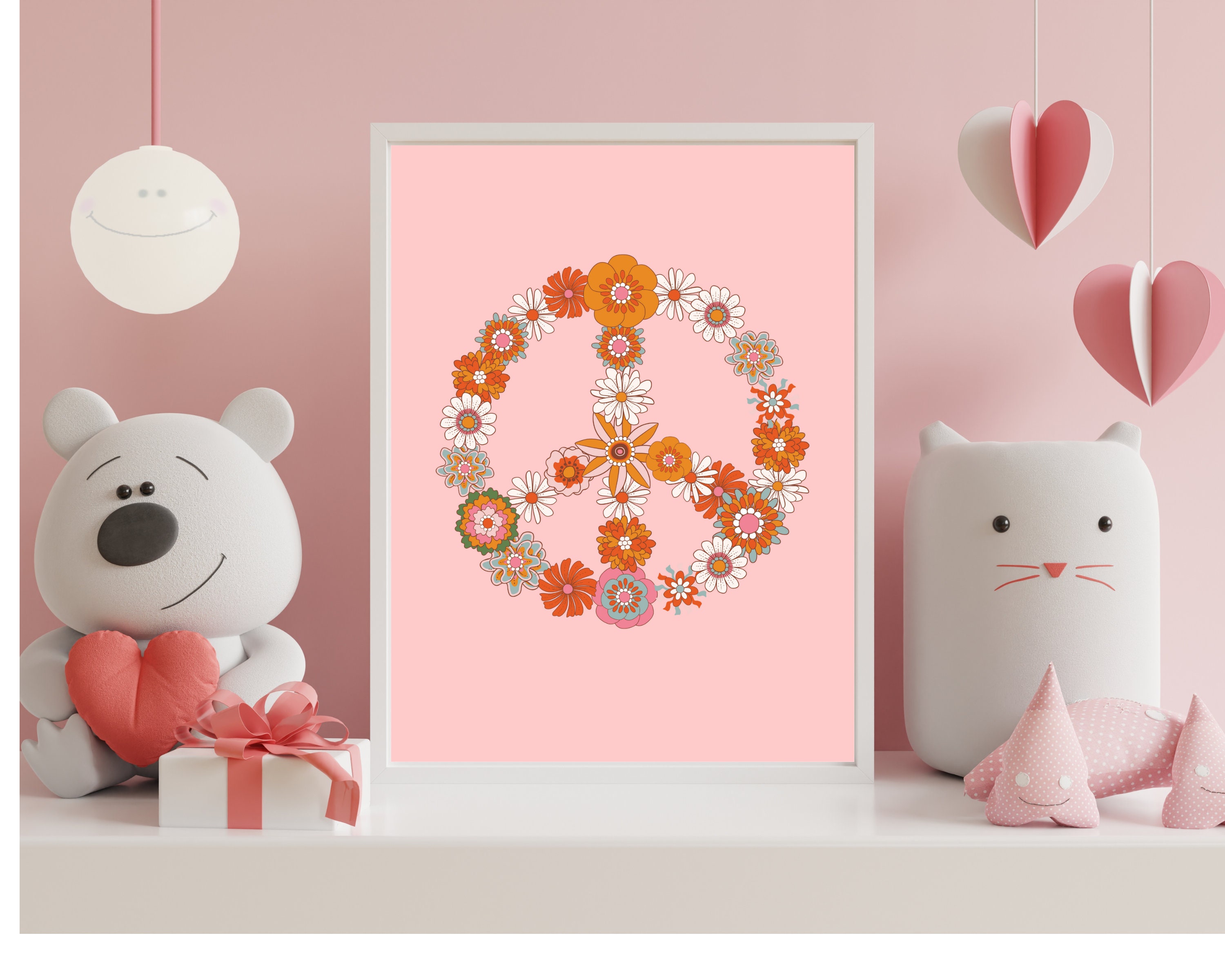 Flower Peace Sign Print Hippie Floral Peace Print Nursery - Etsy
