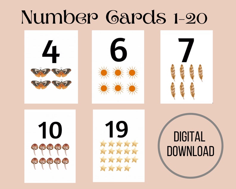 Number Flashcards 1-20 Printable Nature Number Cards Nursery | Etsy