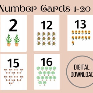 Number Flashcards 1-20 Printable, Nature Number Cards, Nursery Wall Art ...
