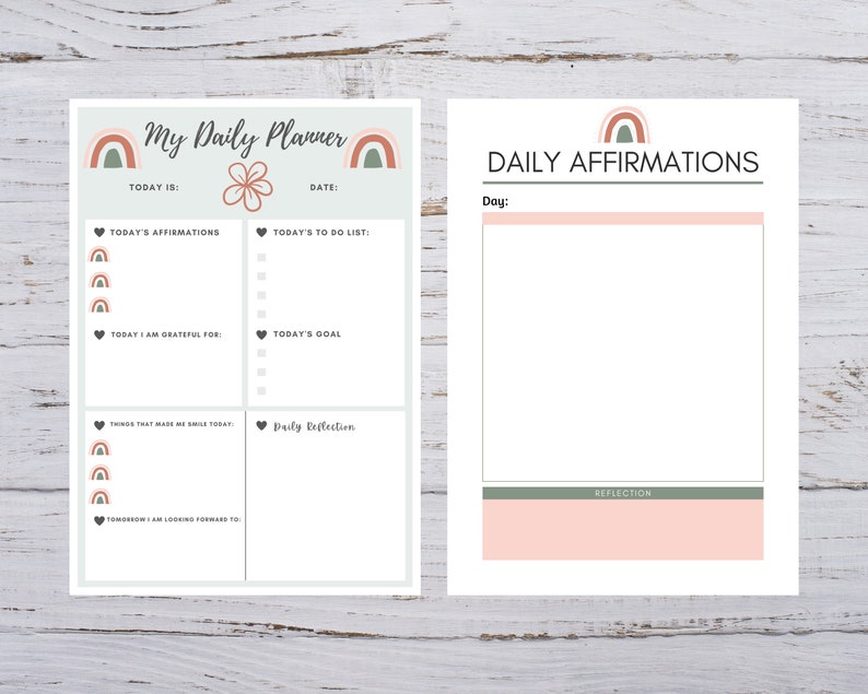 Daily Planner Printable Positive Planner Wellbeing Planner | Etsy