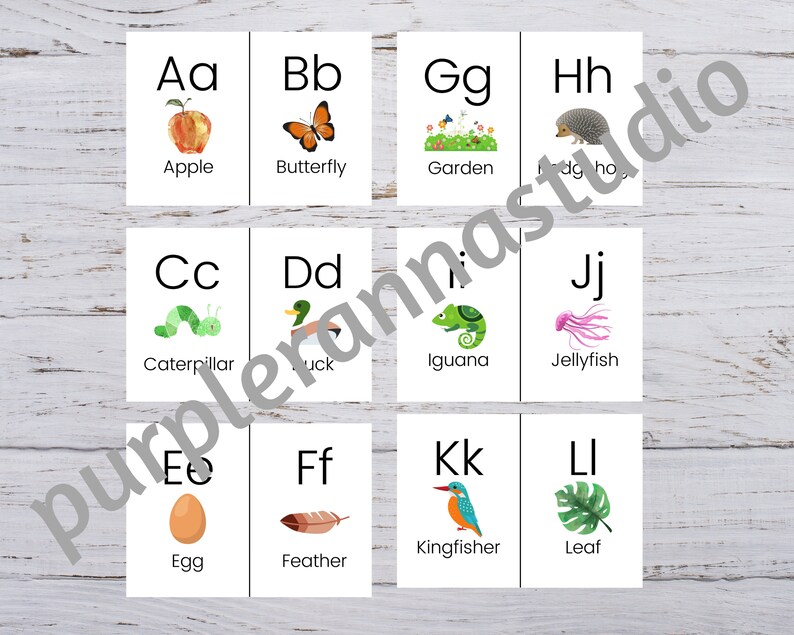 Alphabet Flashcards Printable Nature ABC Cards Nursery Wall - Etsy