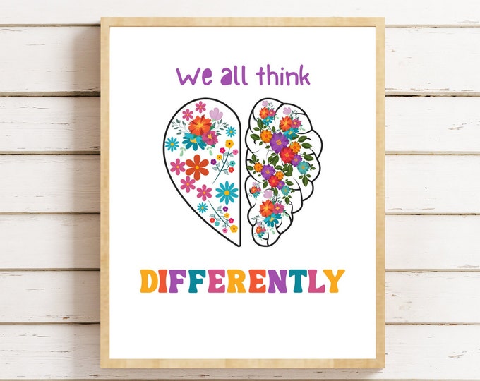 Neurodiversity Digital Poster,we All Think Differently Print,brain Art ...