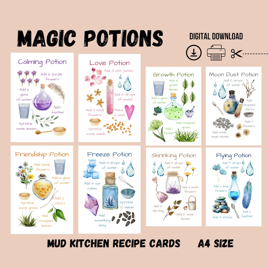 Printable Mud Kitchen Recipe Cards, Magic Fairy Potion Cards ...