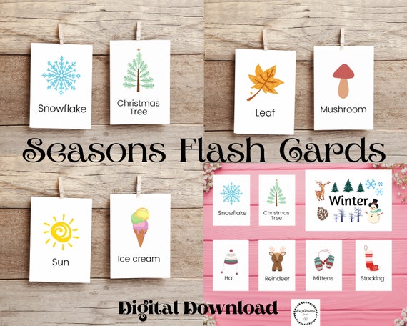 Seasons Flashcards Printable Nature Cards Nursery Wall Art | Etsy