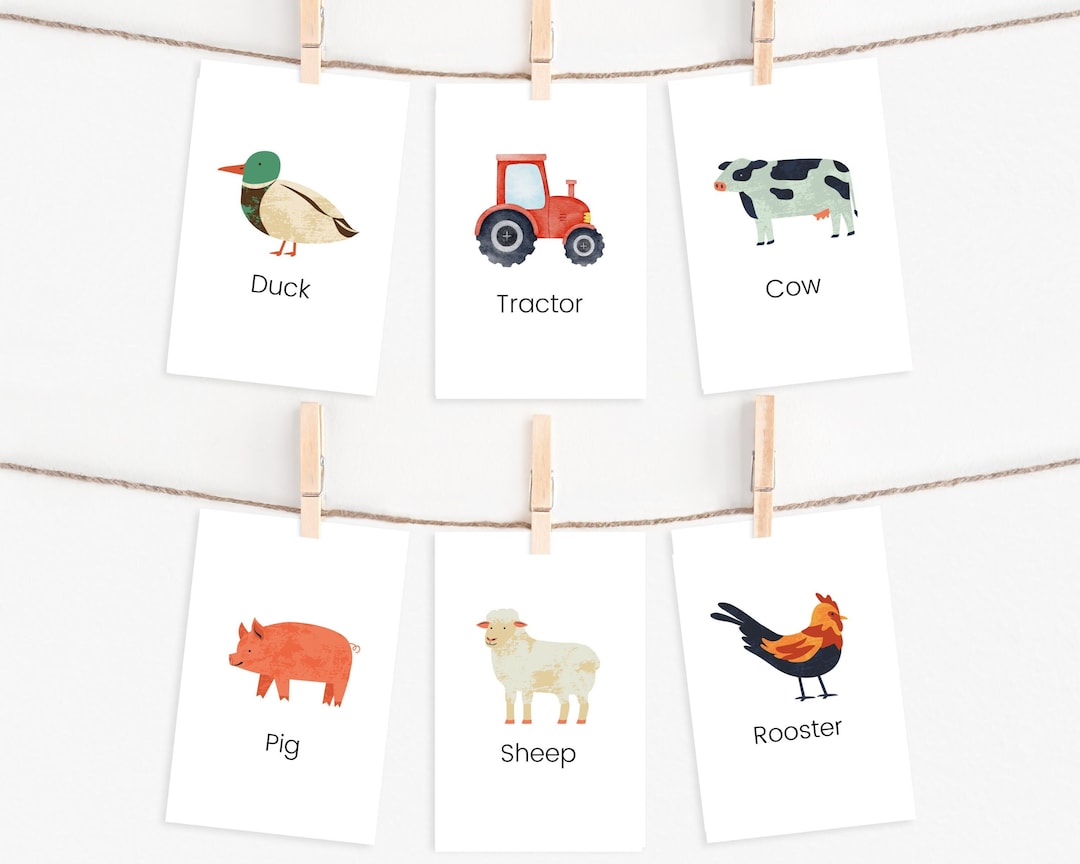 26 Farm Animals Flashcards, Farm Life, INSTANT DOWNLOAD, Nature Cards ...