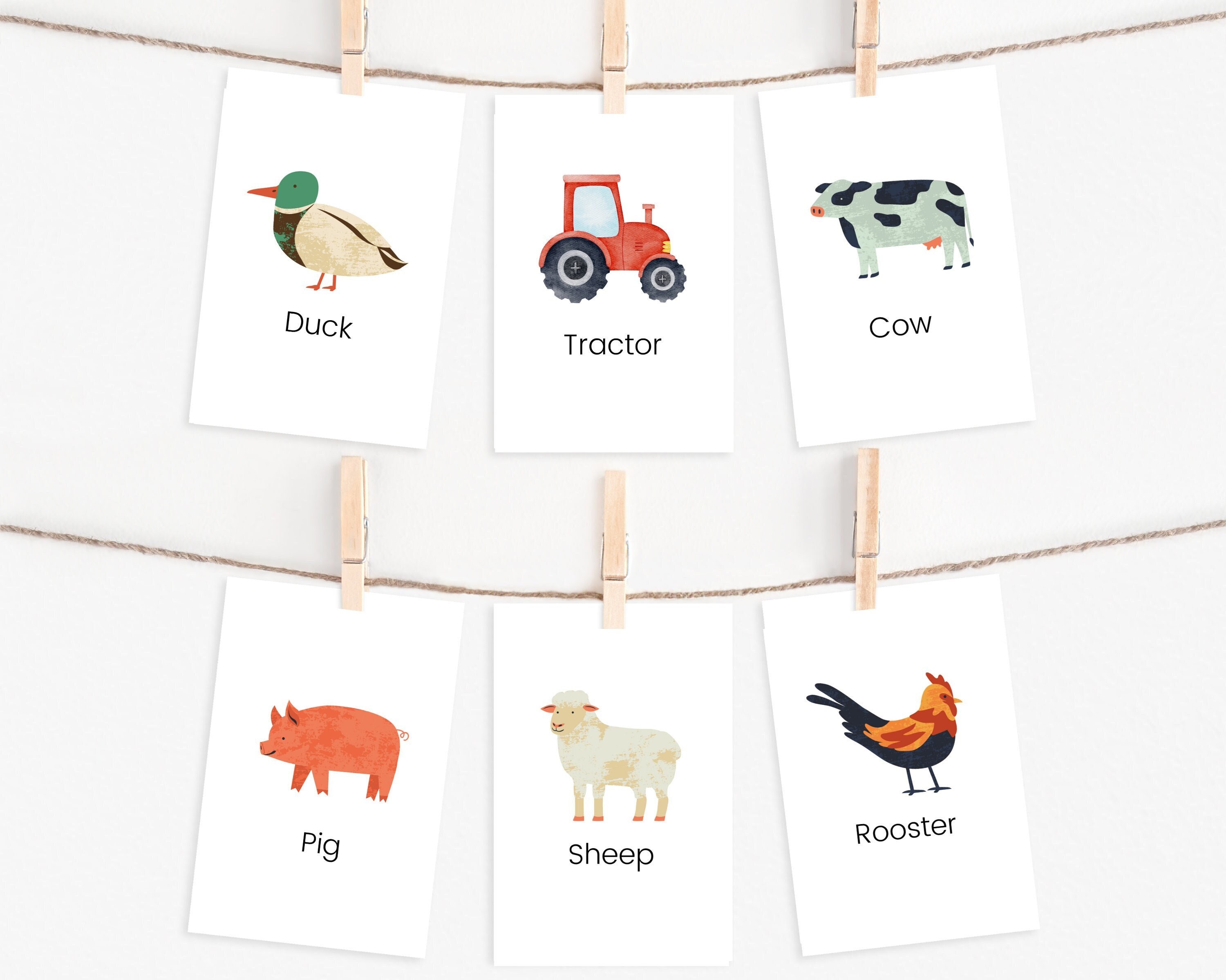 26 Farm Animals Flashcards, Farm Life, INSTANT DOWNLOAD, Nature Cards ...