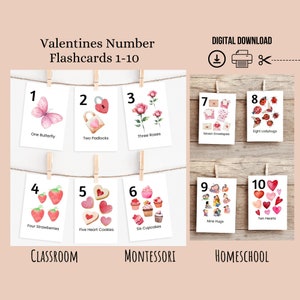 Valentines Day Number Flashcards 1-10 Printable, Preschool Number Cards ...