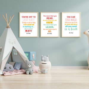 Dr Seuss Quote Prints, Dr Seuss Printables, Dr Seuss Wall Art Set, Kids ...
