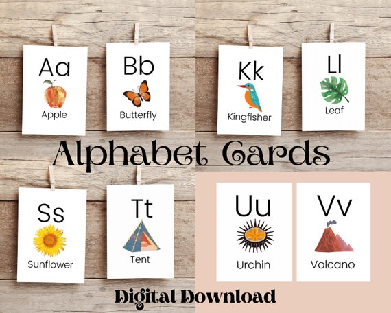 Alphabet Flashcards Printable Nature ABC Cards Nursery Wall - Etsy