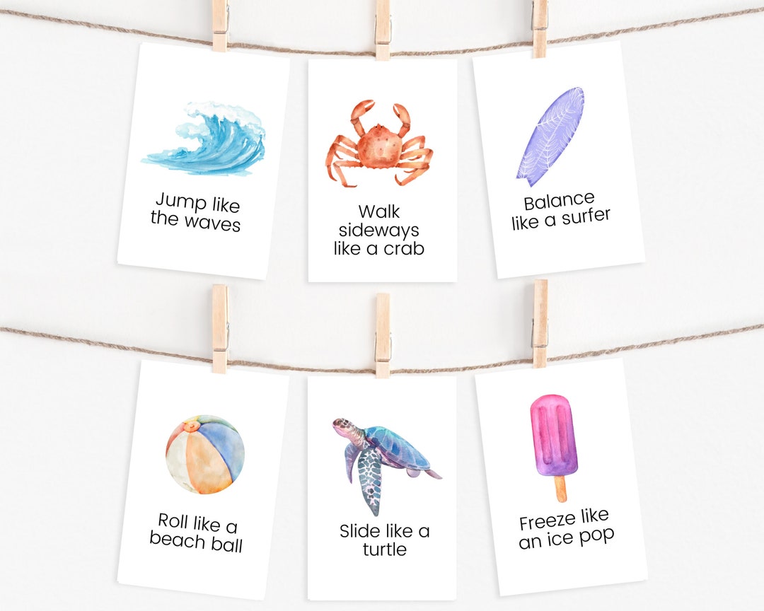 14 Summer Movement Cards, Kids Action Flashcards, Montessori Materials ...