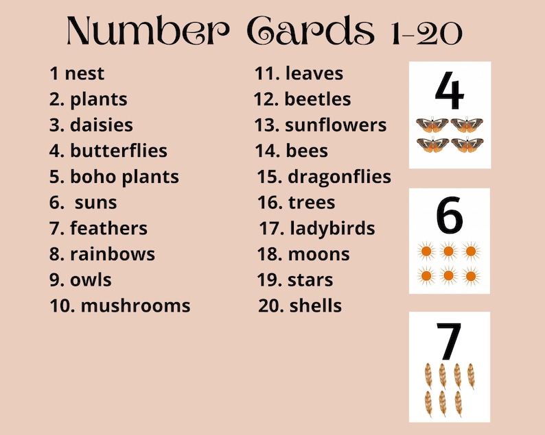 Number Flashcards 1-20 Printable Nature Number Cards Nursery | Etsy