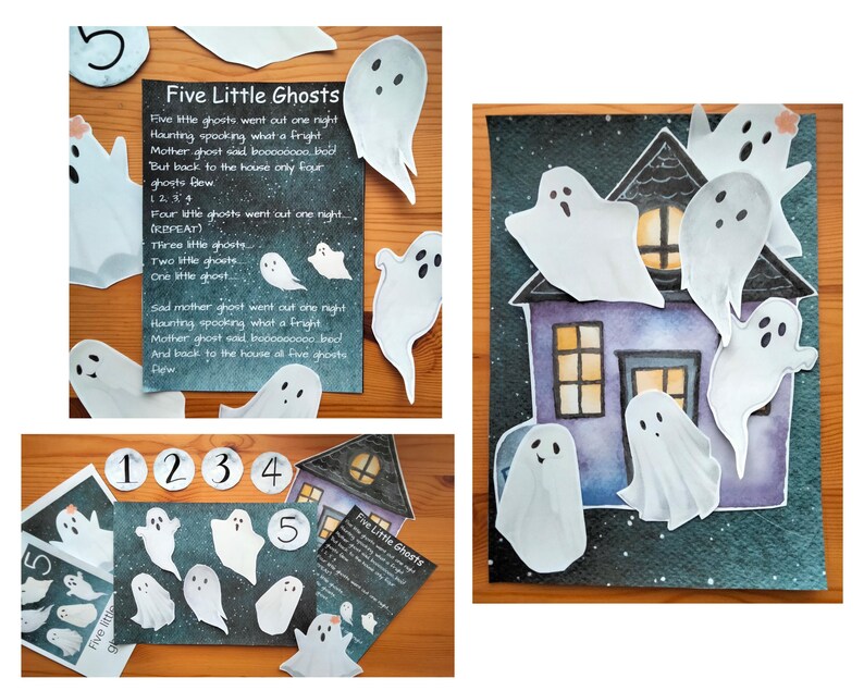 Five Little Ghosts Activity Set, Halloween Song, Homeschool Printable ...