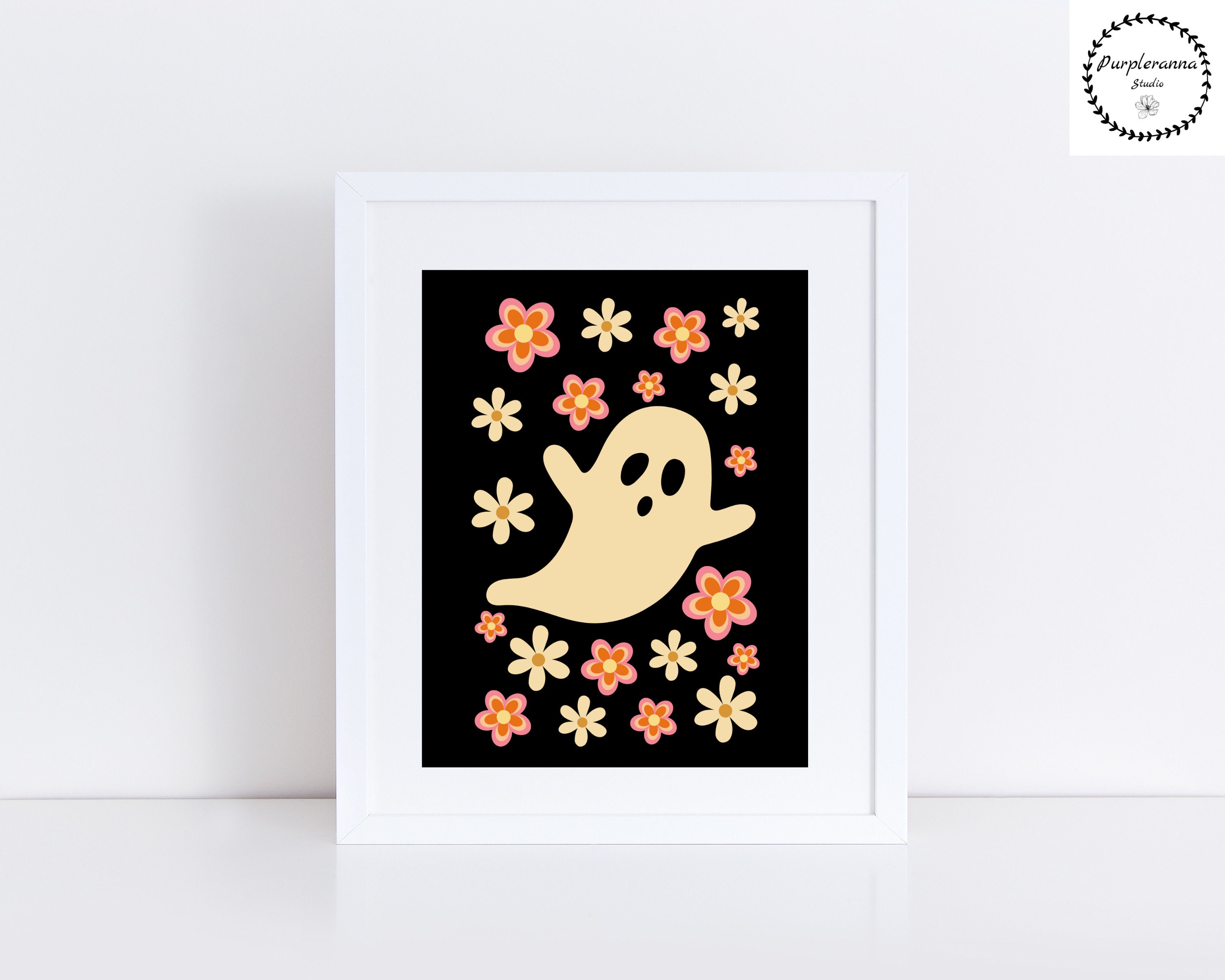 Retro Ghost Print Halloween Printable Wall Art Boho - Etsy