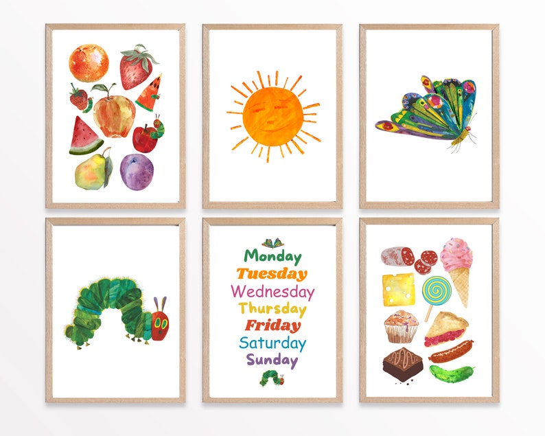 The Very Hungry Caterpillar Printable Wall Art, 28 Flashcards ...
