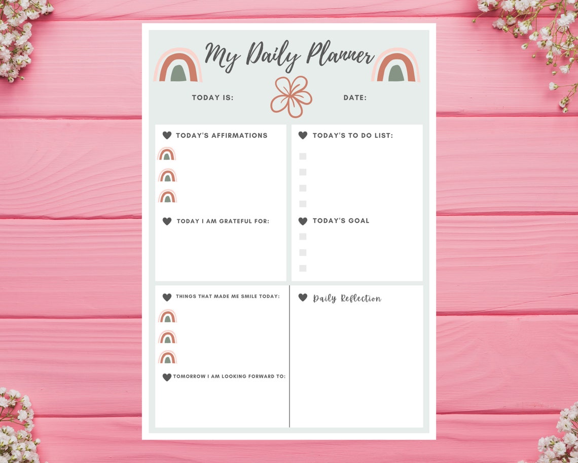 Daily Planner Printable Positive Planner Wellbeing Planner | Etsy