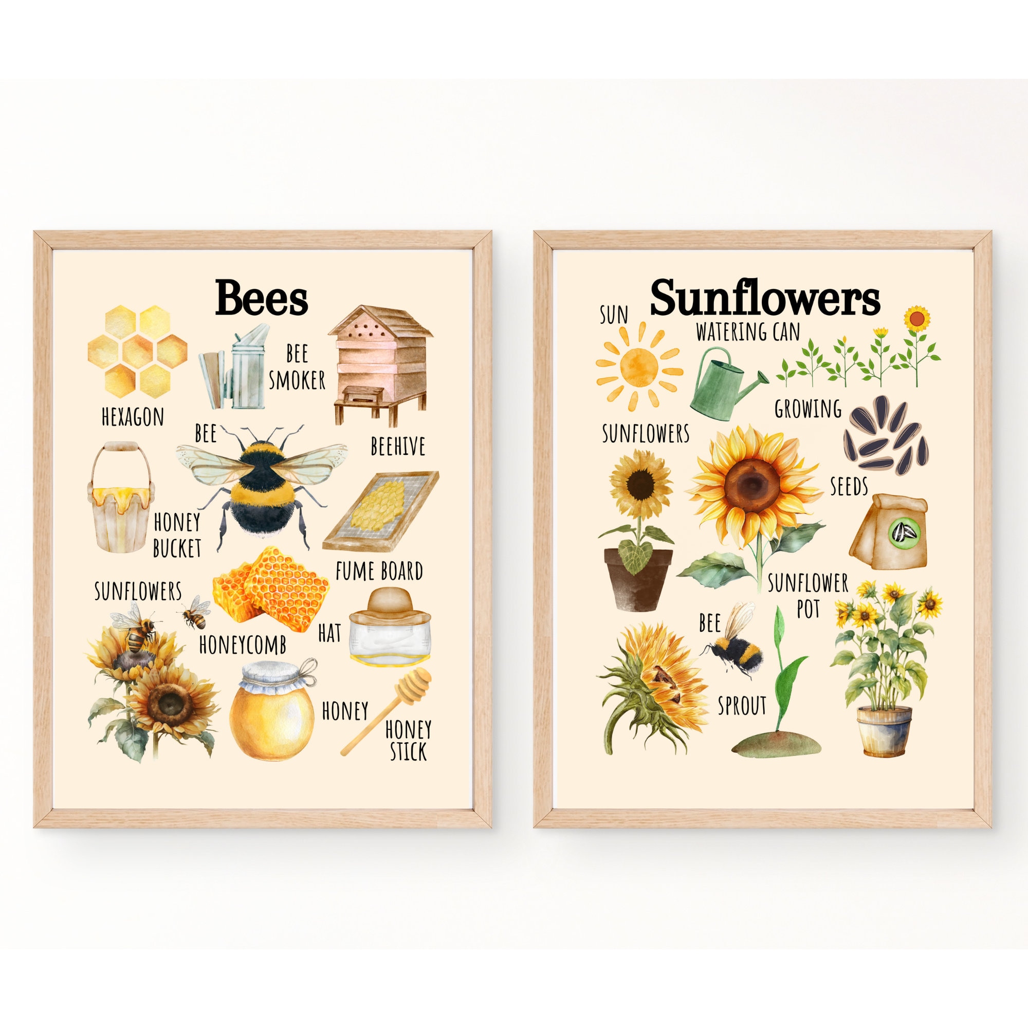 Bees Educational Poster, Sunflowers Poster, Printable Set of 2, Nature ...