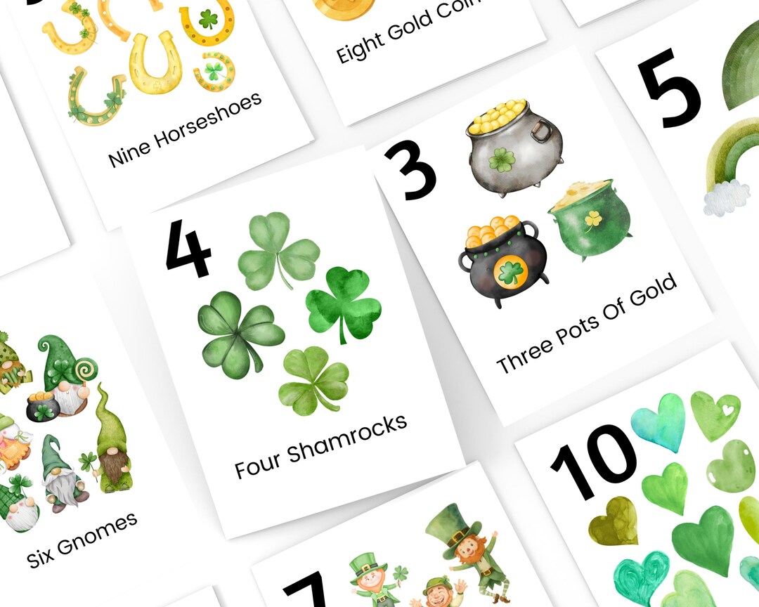 St. Patricks Day Number Flashcards 1-10, Preschool, Homeschool ...