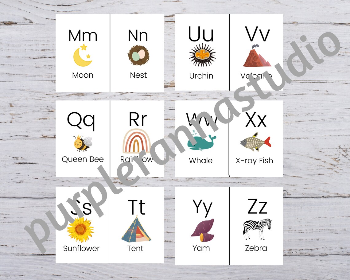 Alphabet Flashcards Printable Nature ABC Cards Nursery Wall - Etsy