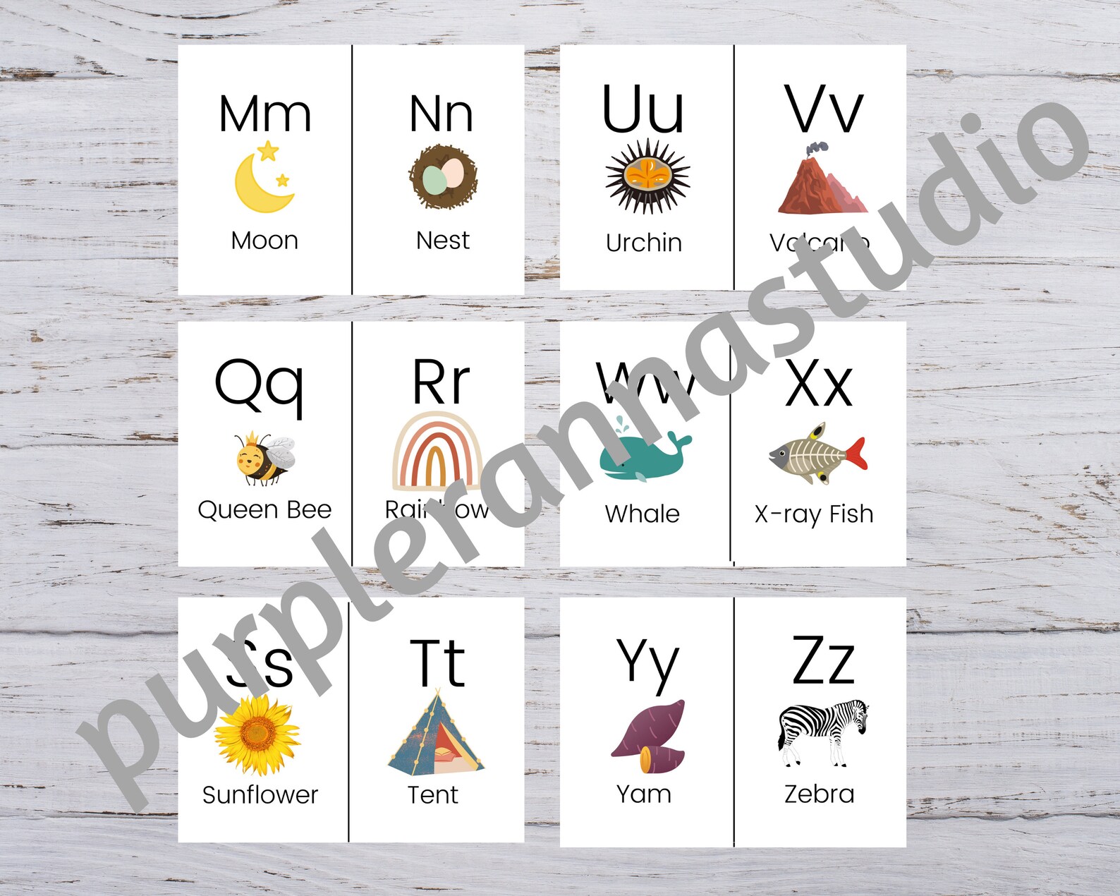 Alphabet Flashcards Printable Nature ABC Cards Nursery Wall - Etsy